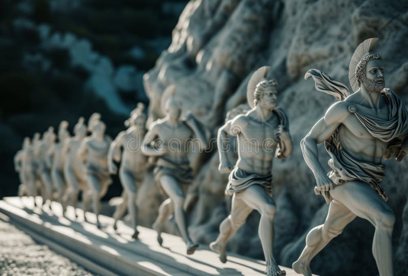Ancient Olympic Statues Running As Athletes Stock Illustration ...