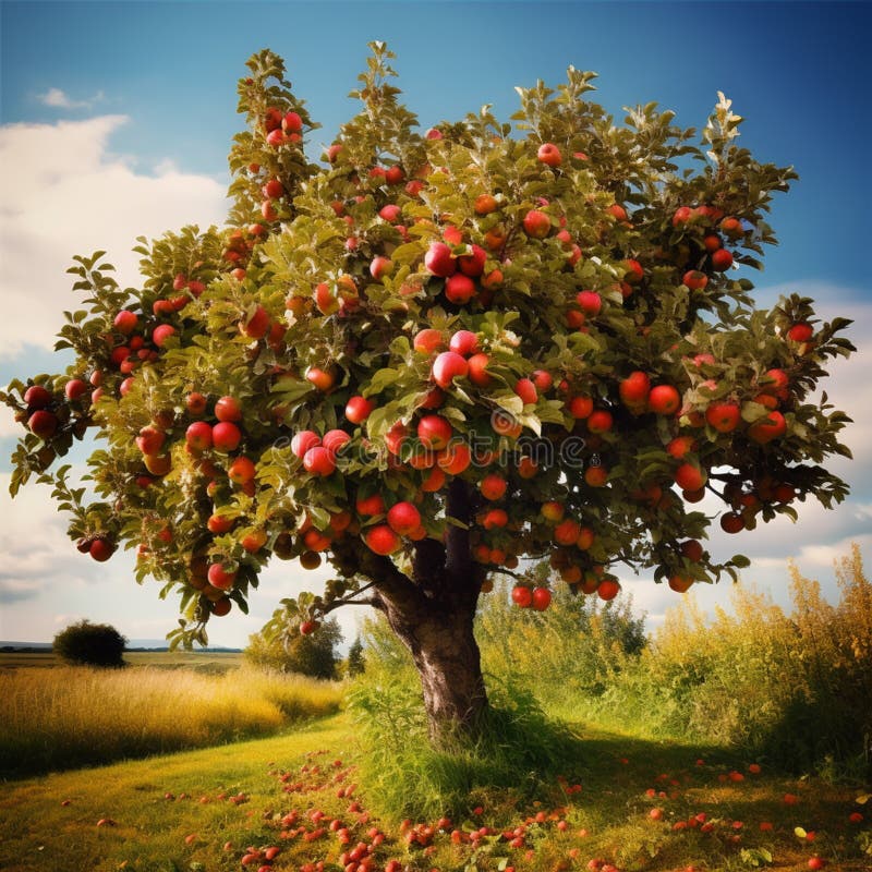 Beautiful Apple Tree by Fields Stock Illustration - Illustration of ...