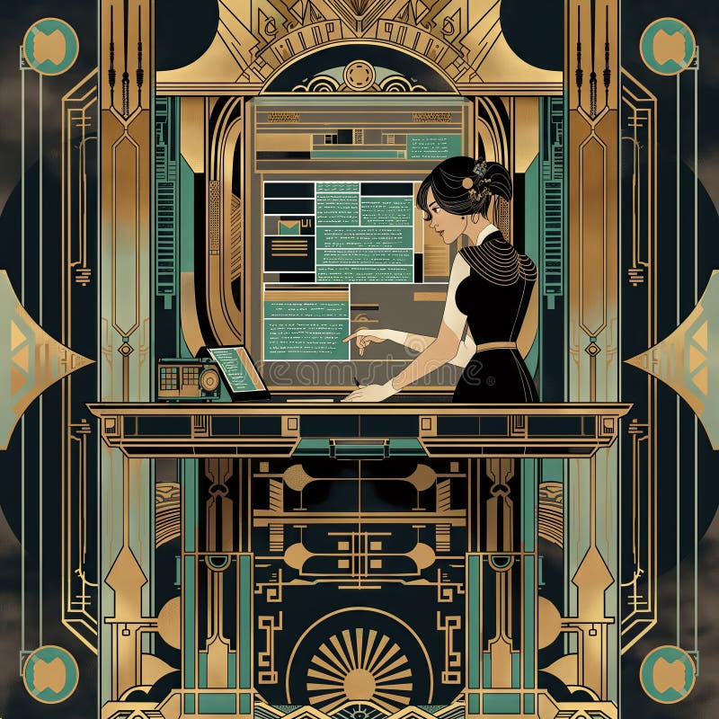 AI-generated Image: "Art Deco Tech Operator at Control Panel." Stock ...