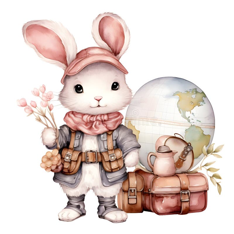 Baby Adventurer Cute Bunny Cute Bunny Watercolor Stock Illustration ...