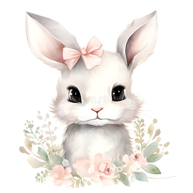 Baby Artist Cute Bunny Cute Bunny Watercolor Stock Illustration ...