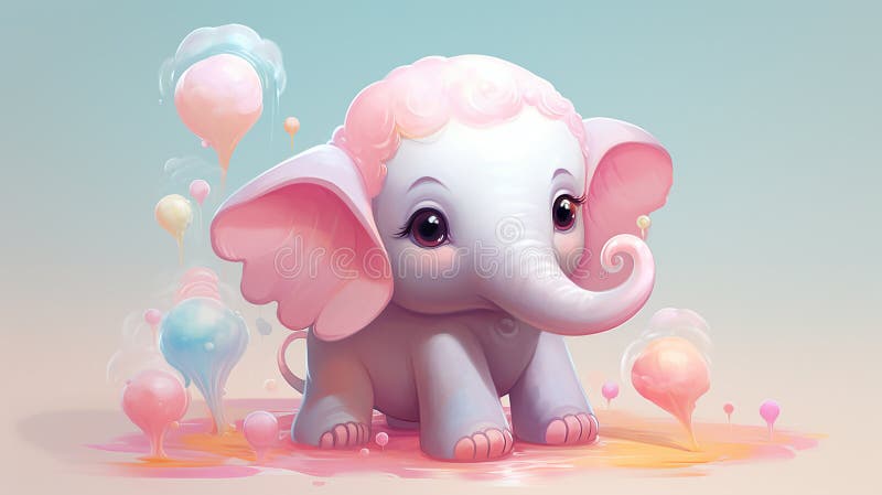 Digital Illustration of an Adorable Baby Elephant Being Cute with ...