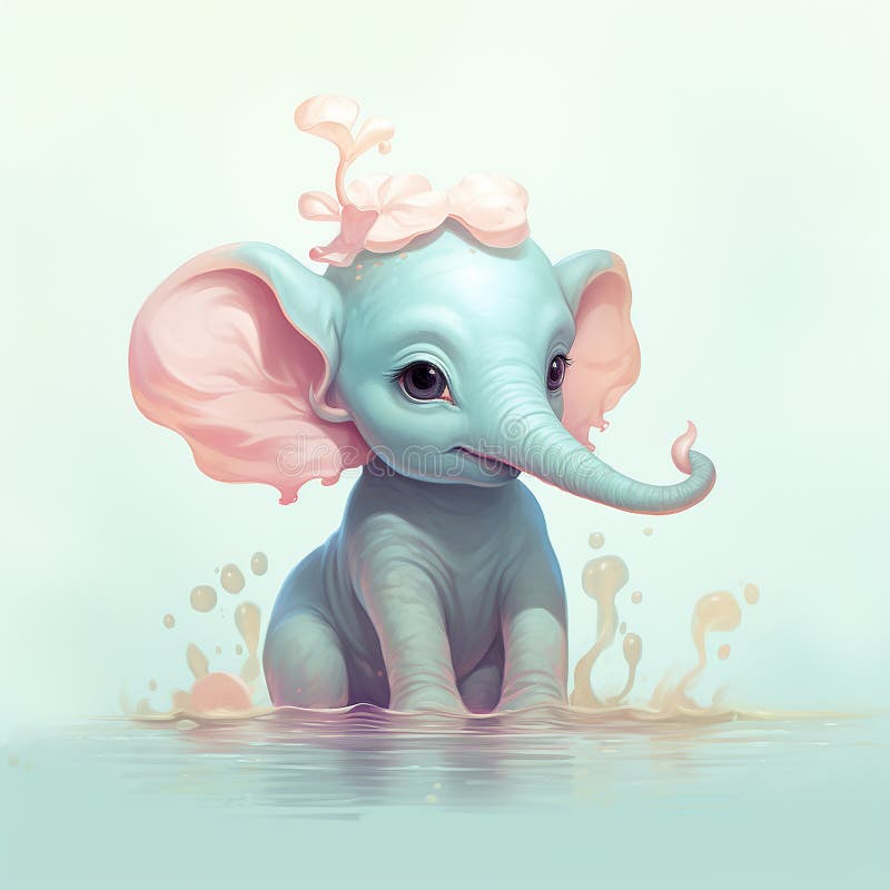 Digital Illustration of an Adorable Baby Elephant Being Cute with ...