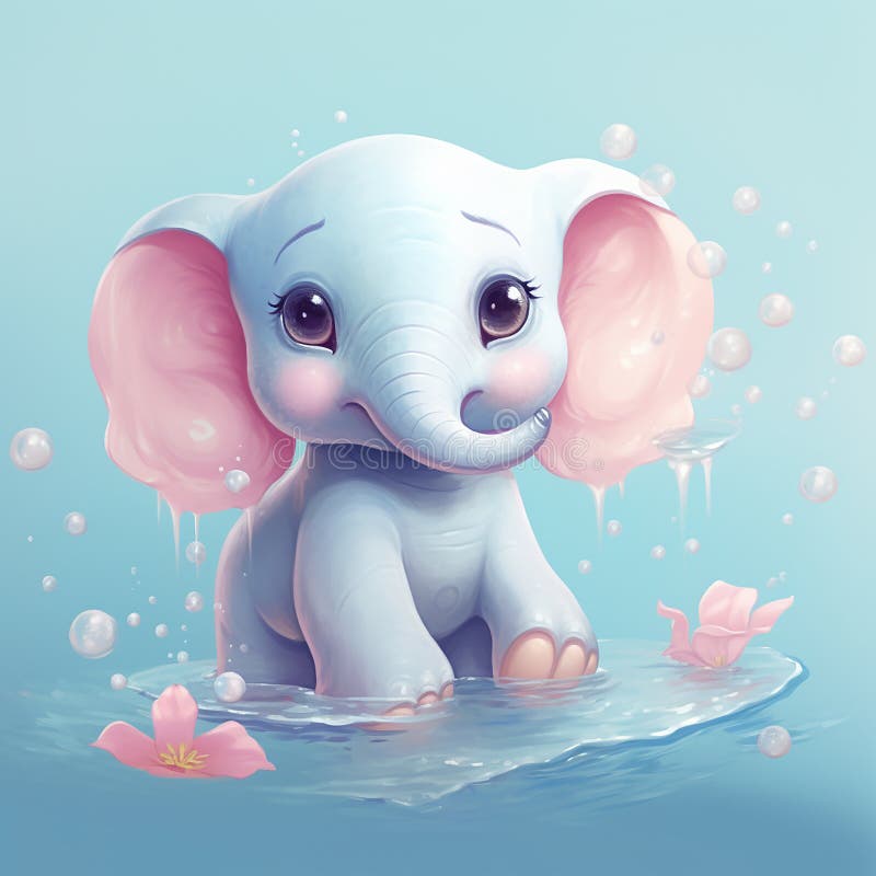 Digital Illustration of an Adorable Baby Elephant Being Cute with ...