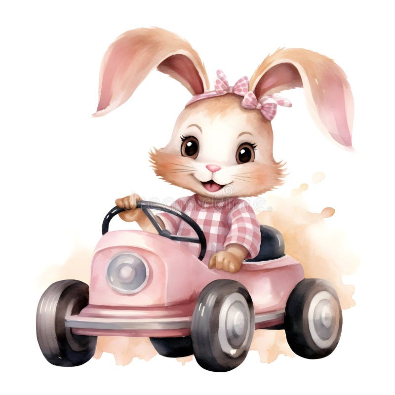 Baby Race Car Driver Cute Bunny Cute Bunny Watercolor Stock ...