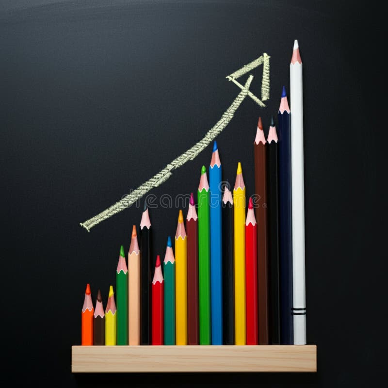 AI-Generated Image: Bar Graph of Colored Pencils with Green Chalk Arrow ...