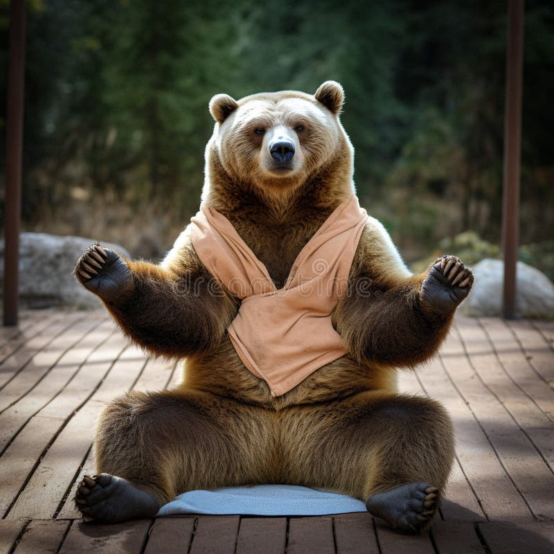 AI-Generated Image of Bear Practicing Yoga Outdoors Stock Illustration ...