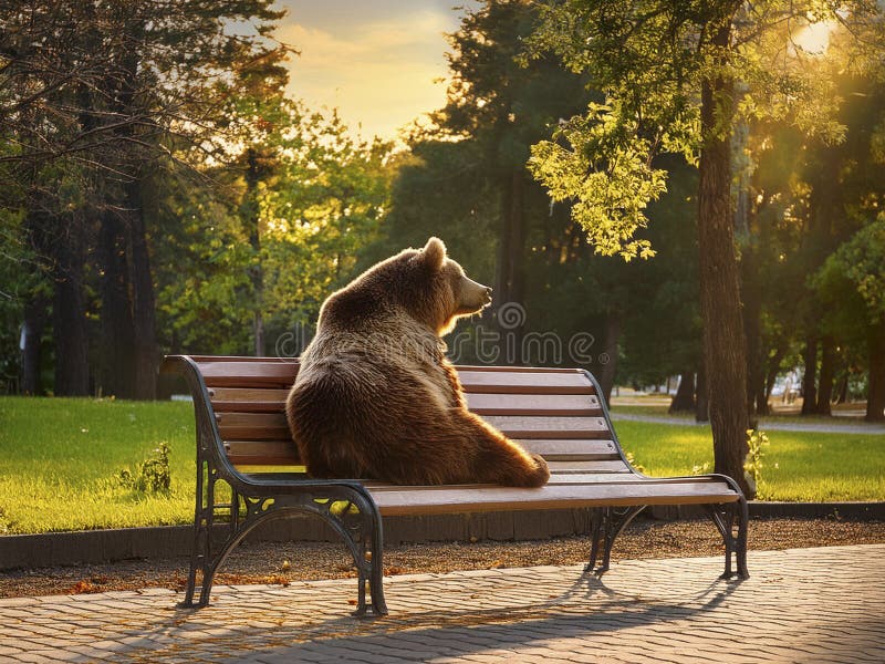 AI Generated Image. a Bear Sitting on a Bench Stock Photo - Image of ...