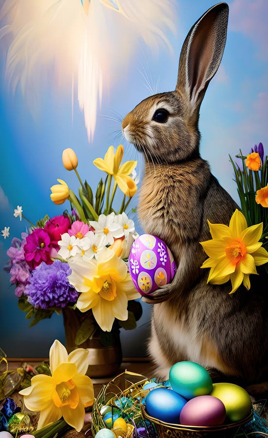 Easter Bunny - AI Generated Stock Illustration - Illustration of flower ...
