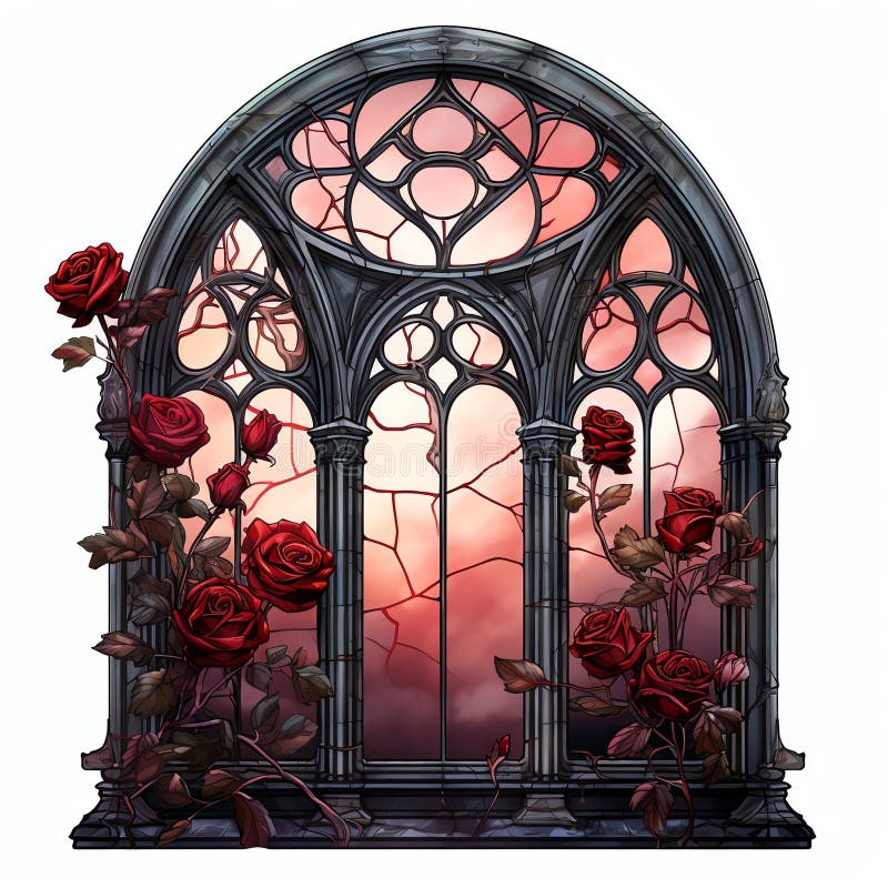 Beautiful Gothic Roses Gothic Window Clipart Illustration Stock ...