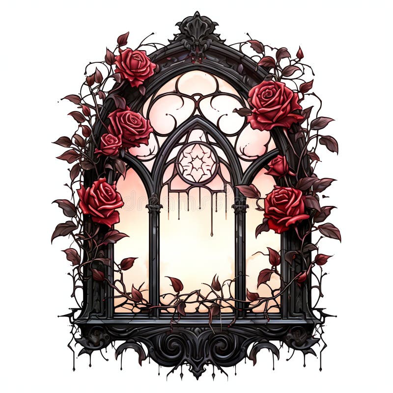 Beautiful Gothic Roses Gothic Window Clipart Illustration Stock ...