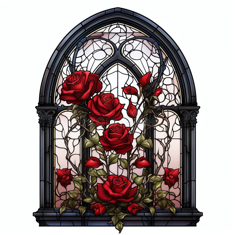 Beautiful Gothic Roses Gothic Window Clipart Illustration Stock ...