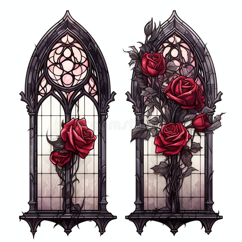 Beautiful Gothic Roses Gothic Window Clipart Illustration Stock ...