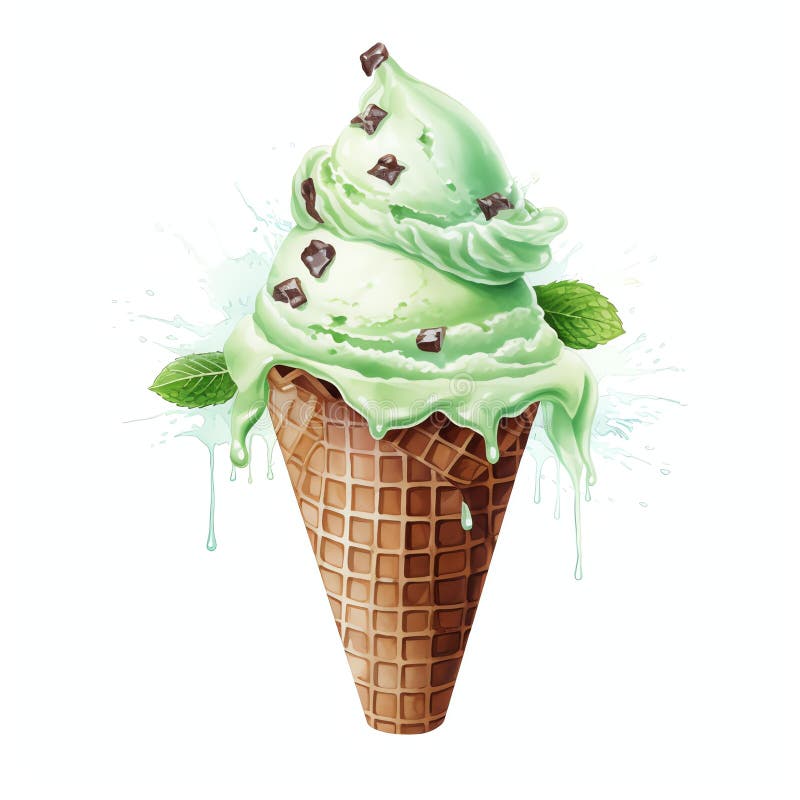 Beautiful Mint Chocolate Chip Ice Cream Clipart Illustration Stock ...