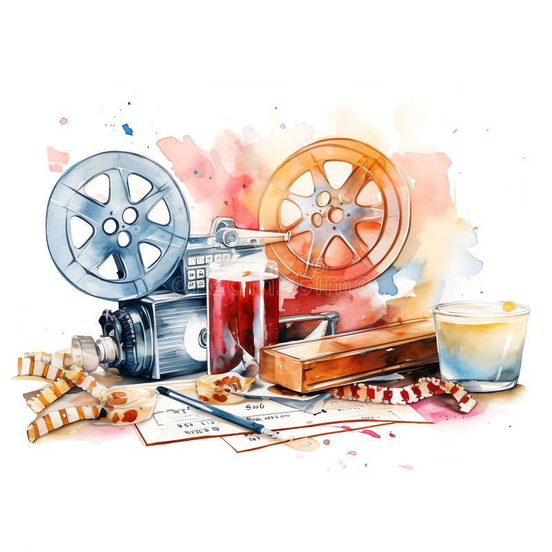 Beautiful Movie Script Movie Watercolor Clipart Illustration Stock ...