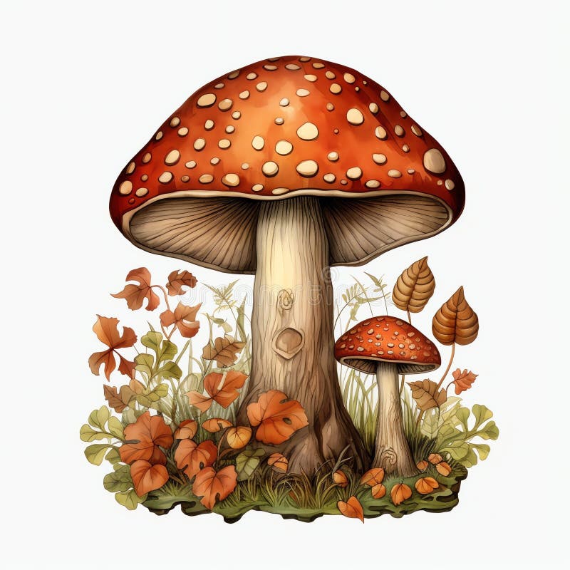 Beautiful Wooden Toadstool Stool Watercolor Clipart Illustration Stock ...