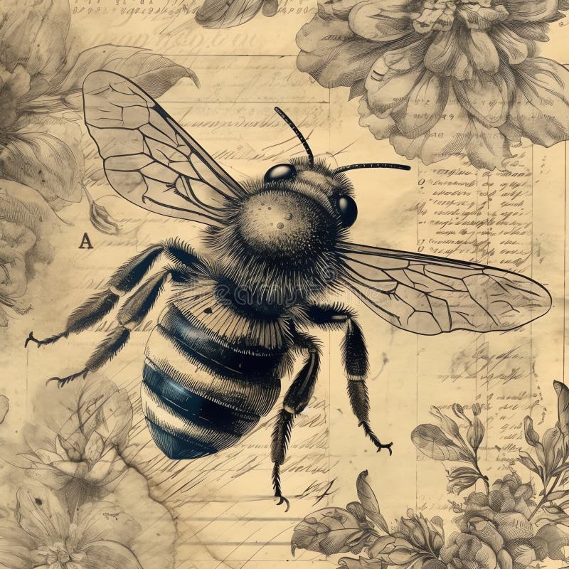 Bees Old Paper, Vintage Digital Paper Stock Illustration - Illustration ...