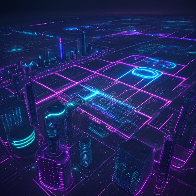 AI Generated Image of a Big City by Night Illuminated by Neon Lights ...