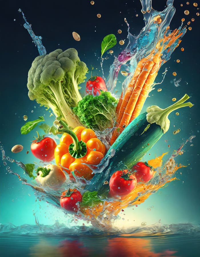 Fresh Vegetables in a Big Spash Stock Image - Image of flowing, clean ...