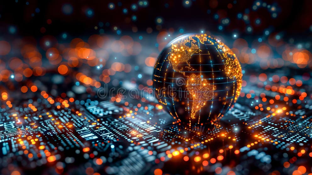 Binary Data Swirling Around the Globe, Illustration of World Wide Web ...