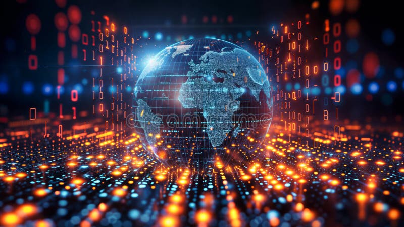 Binary Data Swirling Around the Globe, Illustration of World Wide Web ...