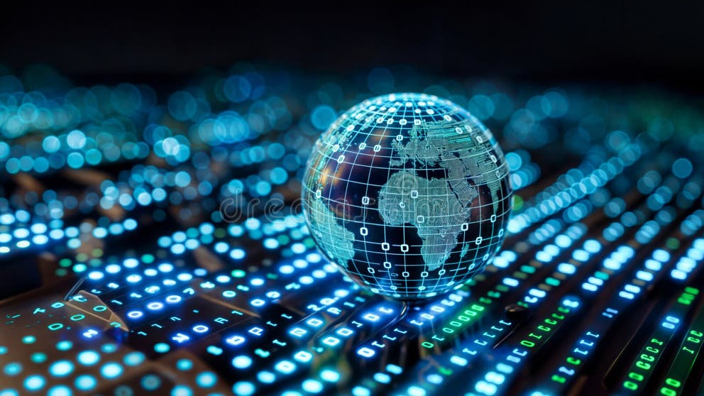 Binary Data Swirling Around the Globe, Illustration of World Wide Web ...