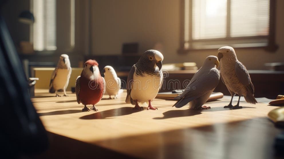 AI Generated Image. Birds on the Office Desk Stock Illustration ...