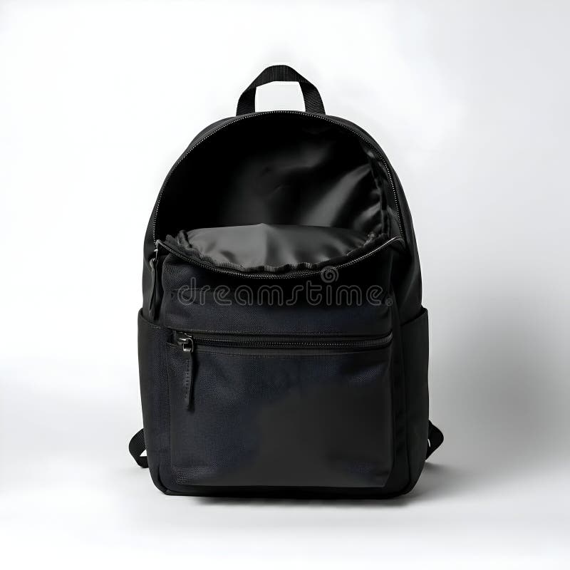 AI Generated Image Black Backpack Open with Empty Interior Stock ...