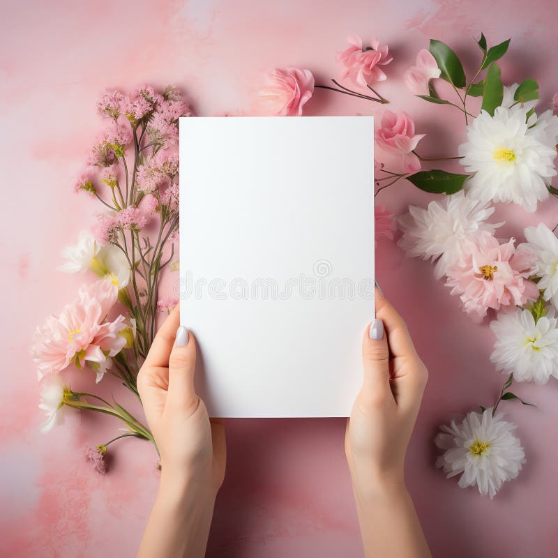 Blank Greeting Card Mockup with Beautiful Hands Holding the Greeting ...