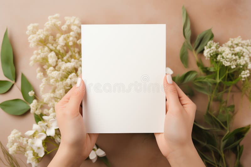Blank Greeting Card Mockup with Beautiful Hands Holding the Greeting ...