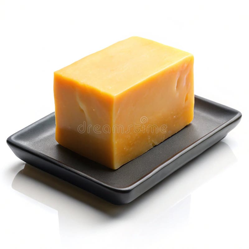 Block of Cheddar Cheese on Black Rectangular Plate - AI-Generated Food ...