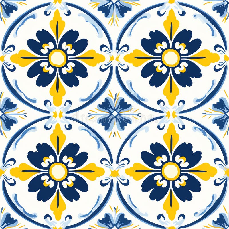 Blue and Yellow Azulejos Tile Pattern for Decoration Stock Illustration ...