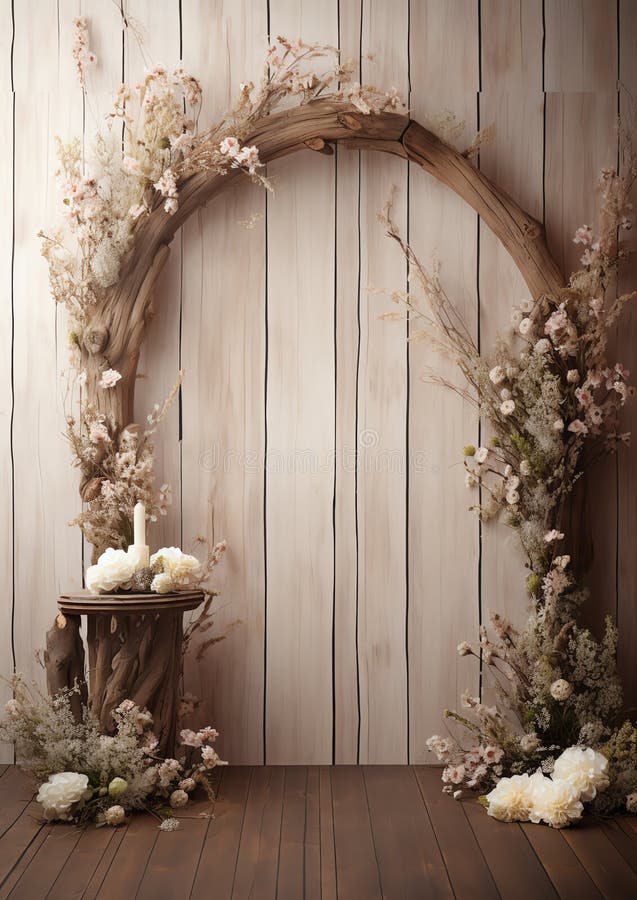Boho Rustic Wood Arch for Wedding Romantic Minimal Style Mockup Stock ...