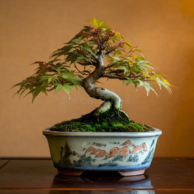 AI Generated Image Bonsai Maple Tree in Decorative Light Blue Painted ...