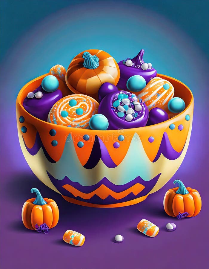 Bowl Filled with Halloween Candy Stock Illustration - Illustration of ...