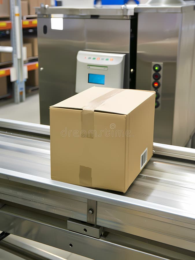 AI-Generated Image of a Box is on a Conveyor Belt in a Factory Stock ...