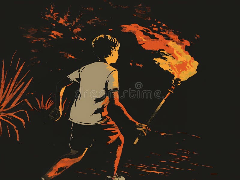 AI-Generated Image of a Boy is Running with a Torch in His Hand Stock ...