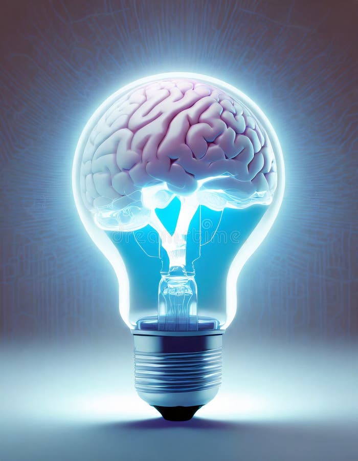 A Human Brain Inside a Light Bulb Stock Illustration - Illustration of ...