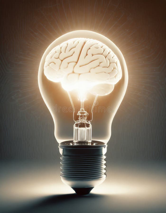 A Human Brain Inside a Light Bulb Stock Illustration - Illustration of ...