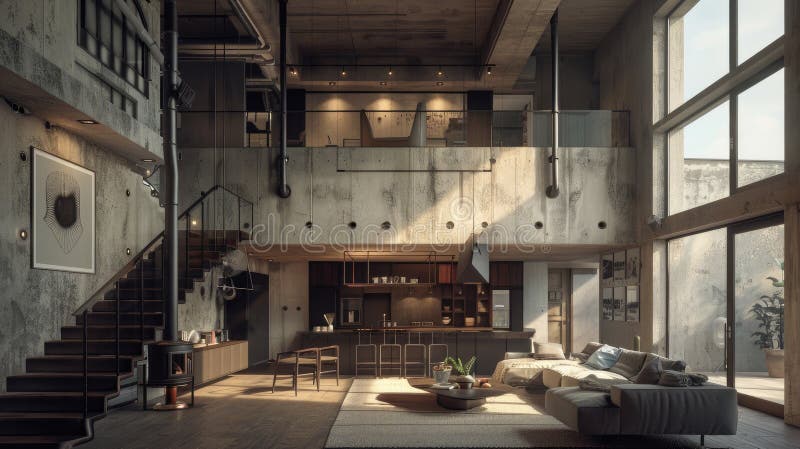Brutalist Interior Design. Modern Living Room Interior Design in a Loft ...