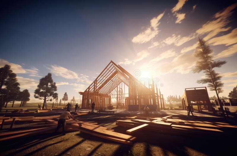 Building for Jesus. Workers Erecting a Church Stock Illustration ...
