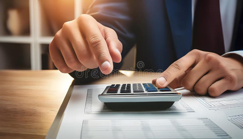 Busy Accountant Using a Calculator To Perform Calculations in ...