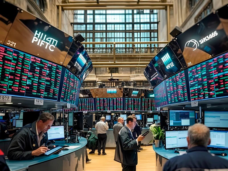 AI-Generated Image of a Busy Stock Exchange with Many People Working at ...