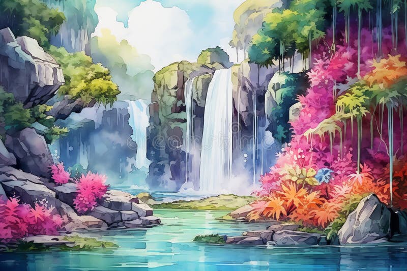 Calming Waterfall Stock Illustrations – 1,662 Calming Waterfall Stock ...