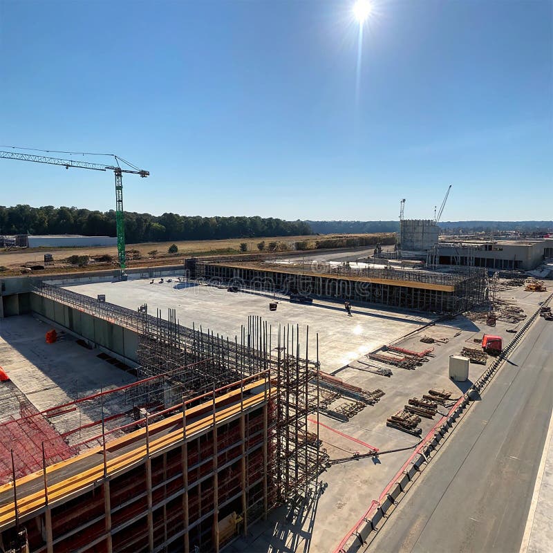 Aerial View of Construction Project: Formwork and Machinery Stock ...