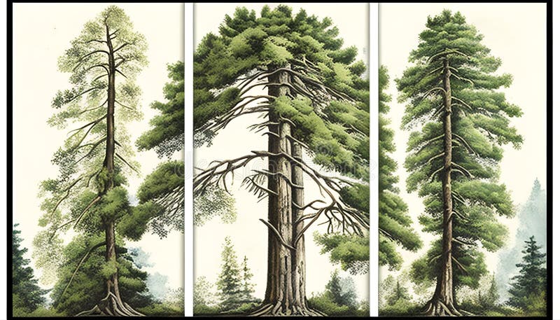 Three Realistic Trees in a Lush Forest, Made with Generative AI Stock ...