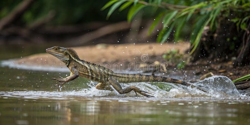 Basilisk in Motion: Running on Water Stock Illustration - Illustration ...
