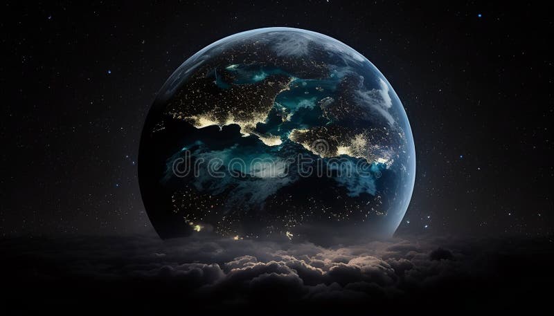 "Mysterious Nighttime View of Earth from a Cloudy Planet" Made with ...