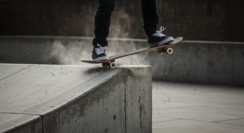 Skateboarder Dynamic Performing Trick on Concrete Skatepark Ramp (AI ...