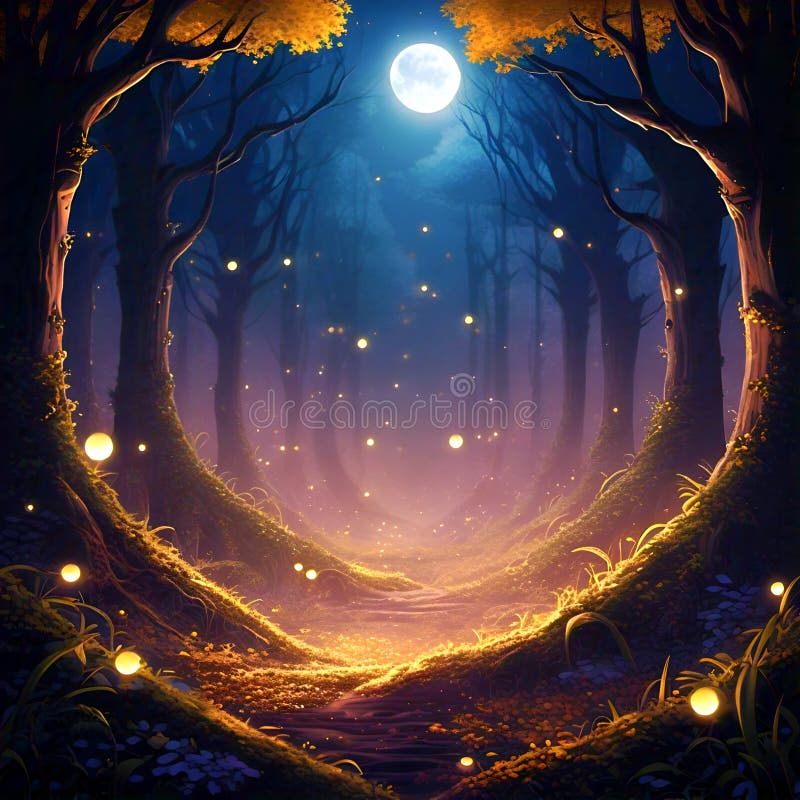 AI Generated Moonlit Forest Path Stock Illustration - Illustration of ...
